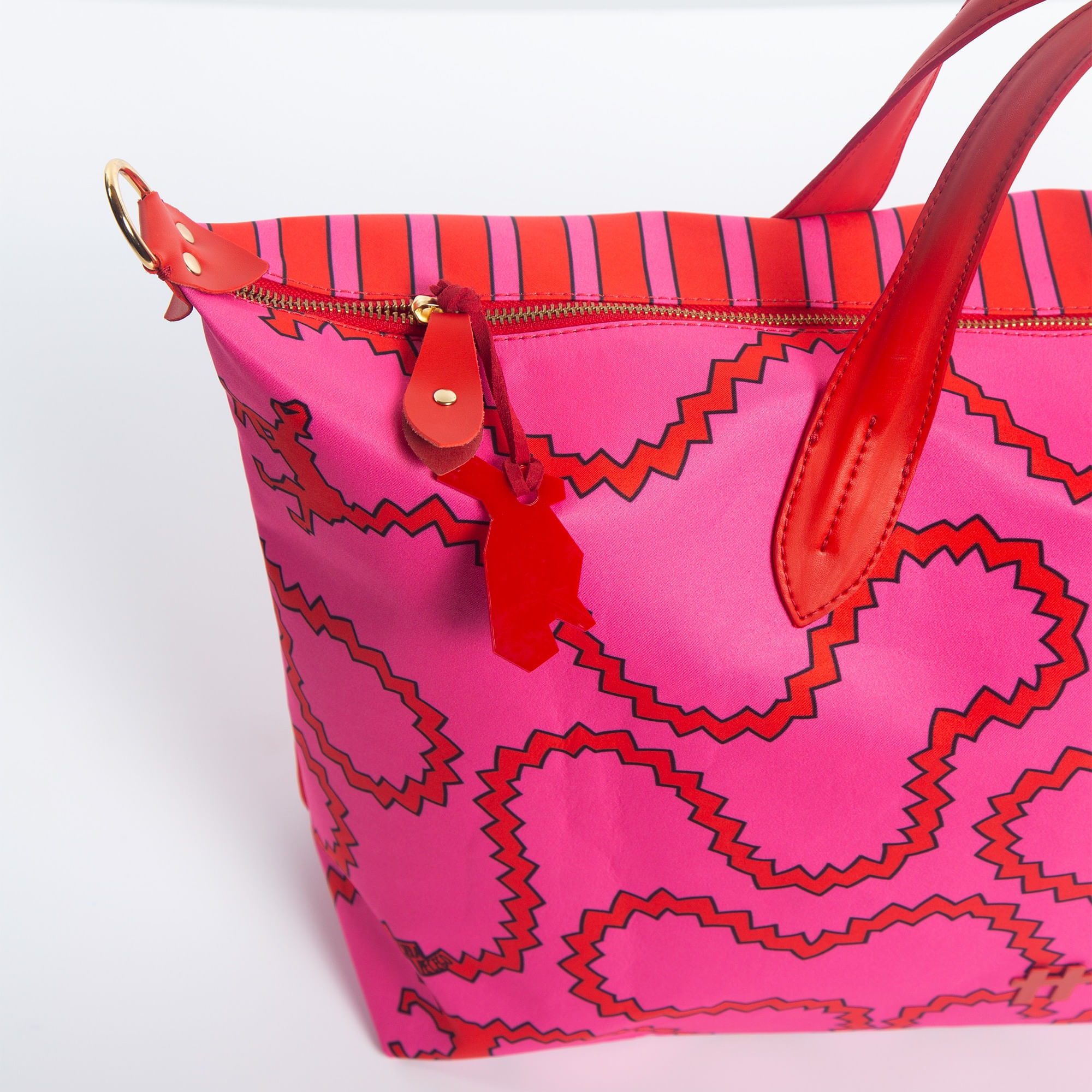 Bolsa Weekender Listras Rosa e Vermelho Pink